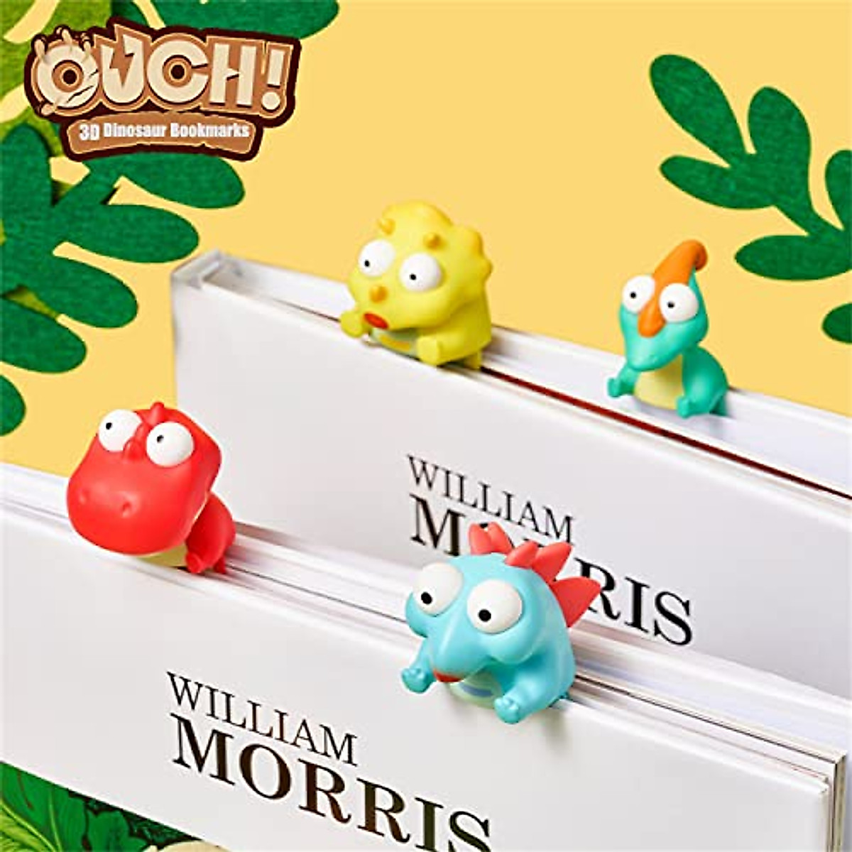 3D Dinosaur Bookmarks for Kids Students, Wacky Funny Christmas Cartoon squashed Bookmarks Novelty Stationery Birthday Party Bookmarks Favors for Teens Boys Girls Friends（4PCS）