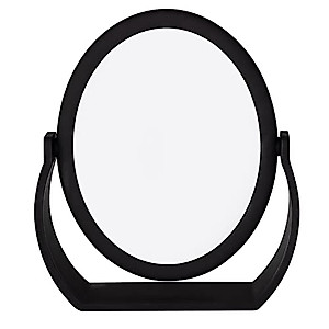 Bath Bliss Double Sided Free Standing Swivel Vanity Mirror, Regular & 10X’s Magnification, Make-up & Shaving Use, Tabletop, Rubberized, Black
