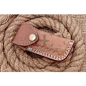 HUNTEX Custom Handmade Hand-Forged Twist Pattern Damascus Steel 4 Inch Long Pakka Wood Handle Razor Sharp Hunting Camping Folding Pocket Drop Point Knife with Genuine Leather Pouch