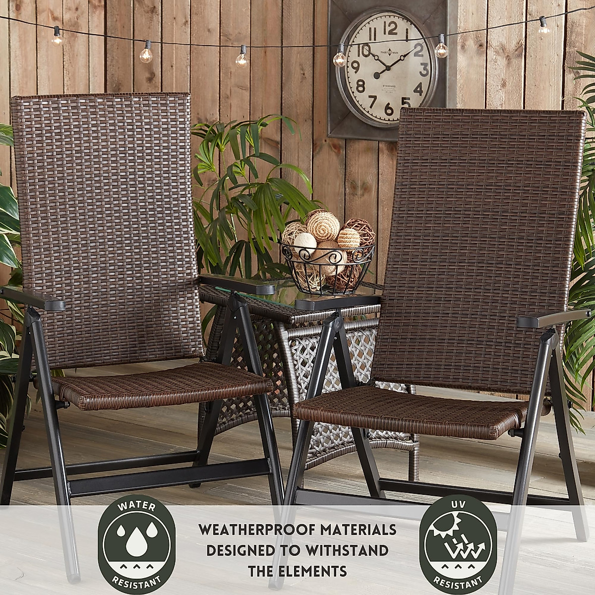 Greendale Home Fashions Outdoor Reclining Brown PE Wicker Folding Chair, No Cushion