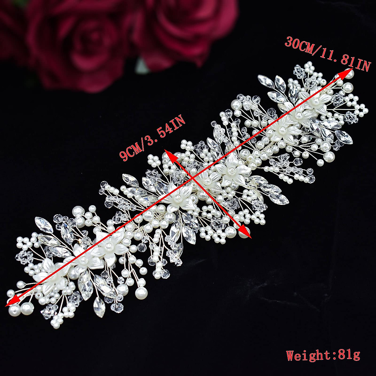 WONRLUA Pearl Bridal Headband, Wedding Headpiece for Bride, Rhinestone Bridal Hair Accessories