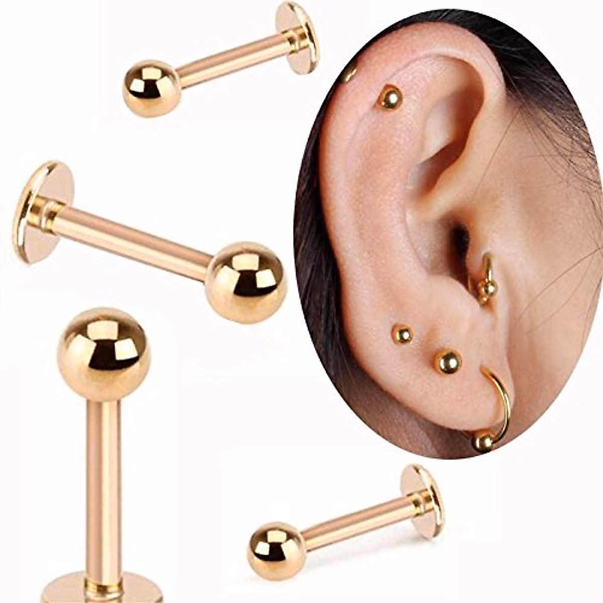 Briana Williams 16G Surgical Steel Tragus Cartilage Helix Earrings Studs Replacement Balls Short Lip Rings 4-12mm Conch Piercing Jewelry