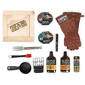 Man Crates Pit Master Barbecue Crate – The Ultimate BBQ Gift for Men – Includes Meat Claws, Barbecue Rub, Sauces, Leather Gloves & More – Ships in A Sealed Wooden Crate with A Laser-Etched Crowbar
