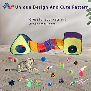GONPETGP Cat Toys for Indoor Cats, Kitten Toys Set, Collapsible Pet Tunnel Cube Tent Toys, Interactive Cat Feather Teaser Wand Cat Bell Balls Fuzzy Ball Springs Mouse Toys for Cat Kitty (Rainbow)