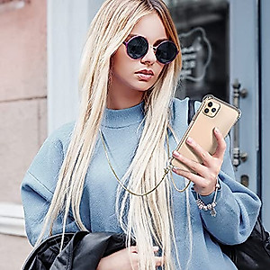 kwmobile Case Compatible with Apple iPhone 11 Pro Max - Crossbody Case Clear Transparent TPU Phone Cover with Metal Chain Strap - Transparent/Silver