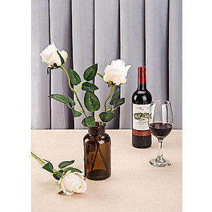 Flojery 10pcs Artificial Rose Flowers Long Stem Fake Silk Roses for DIY Wedding Bouquet Table Centerpiece Home Decor (White)