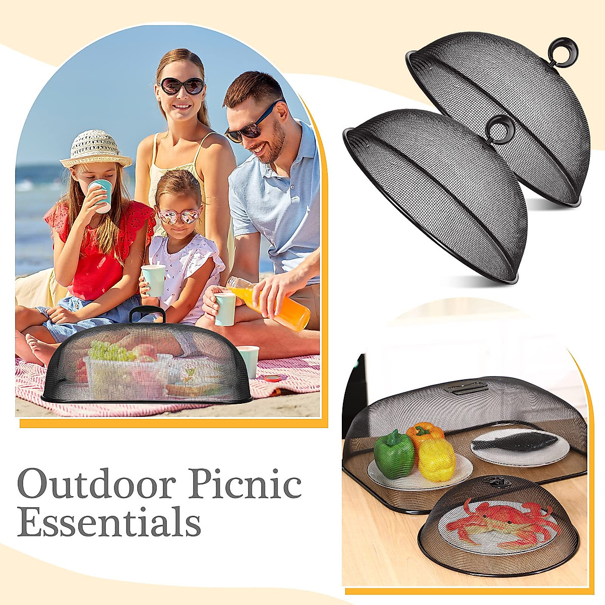 5 Pcs Metal Mesh Food Cover for Outdoors Include 18.5 In Extra Large Mesh Food Tents Fly Fruit Screen Food Net 4 Pcs 11 In Large Dome Plate Covers for Dinner Plates Reusable Picnic Food (Black)