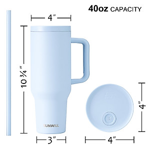 SUNWILL 40 oz Tumbler With Handle and Straw Lid, Coffee Tumbler Cups, Insulated Reusable Stainless Steel Travel Coffee Mug for Travel & Outdoor, Cupholder Friendly, Iceberg