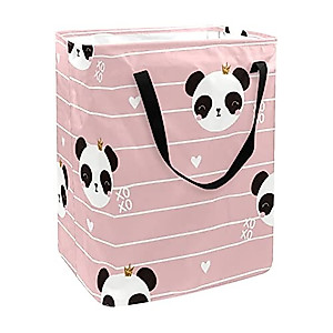 Crown Panda Print Collapsible Laundry Hamper, 60L Waterproof Laundry Baskets Washing Bin Clothes Toys Storage for Dorm Bathroom Bedroom