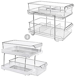 shopwithgreen 2 Tier Clear Organizers and Storage, Pull Out Under Sink Organizer, Multi-Purpose Drawer Basket, Kitchen Bathroom Countertop Vanity, Medicine Cabinet Office Storage Bins
