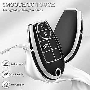 OFFCURVE for Dodge Key Fob Cover, Car Cover Case Chrysler 300 Durango Challenger Grand Caravan Journey Charger Smart Keyless Control Holder Protector Accessories, Silver Black