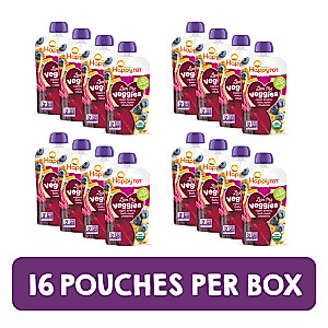 Happy Tot Organics Stage 4 Baby Food Pouches, Gluten Free, Vegan Snack, Love My Veggies, Fruit & Veggie Puree, Banana, Beet, Squash & Blueberry, 4.22 Ounce (Pack of 16)