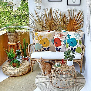 sykting Outdoor Pillow Covers Waterproof Set of 2 Floral Pattern Farmhouse Yellow Outdoor Pillow Covers for Patio Furniture Porch Garden 18x18 Inch