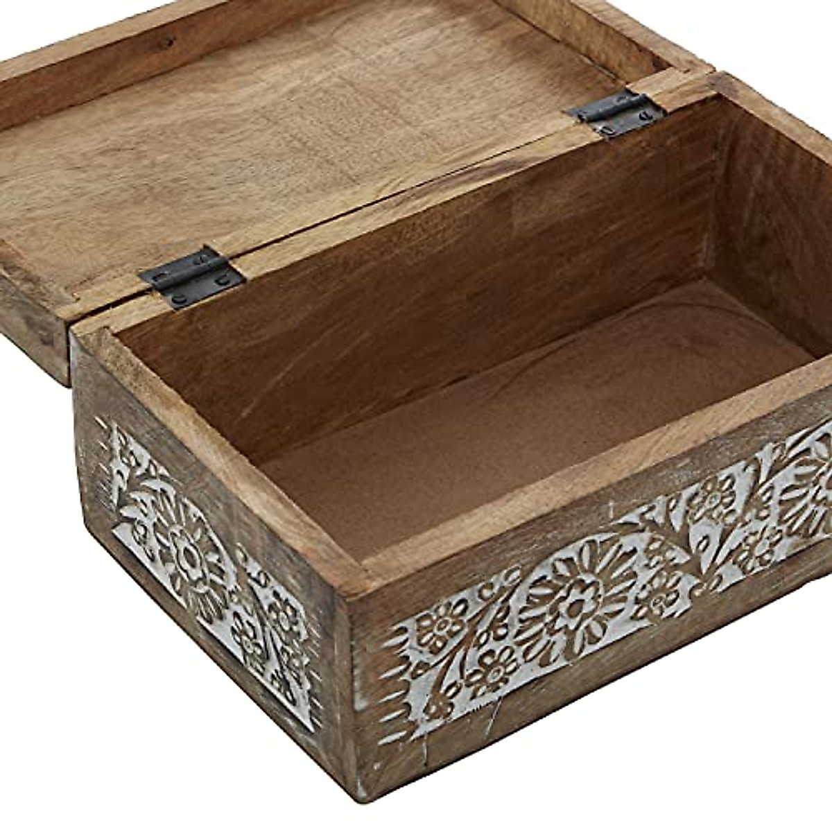 Deco 79 Mango Wood Floral Box with Hinged Lid, Set of 3 8", 10", 12"W, Brown