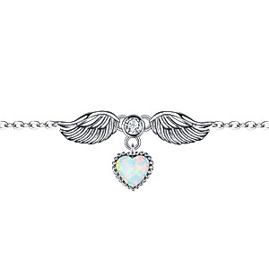 EVER FAITH 925 Sterling Silver Dainty Opal Heart Charm Bracelet Adjustable Angel Wings Chain Jewelry for Women