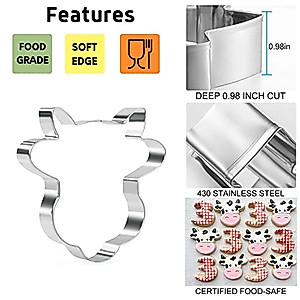 Crethinkaty Cow Cookie Cutter Set - 5 Pieces Stainless Steel Cookie Cutters Milk Bottle,Cow,Longhorn,Cow Head and Holy Cross for Biscuit, Fondant