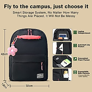 Backapck for Girls, Kids School Bag, Elementary Primary Middle Bookbag for Girls, Classic Simple Backpack, Cute Aesthetic Backpacks for Teen Girls, Lightweight Casual Daypack with Cute Pendant(Black)