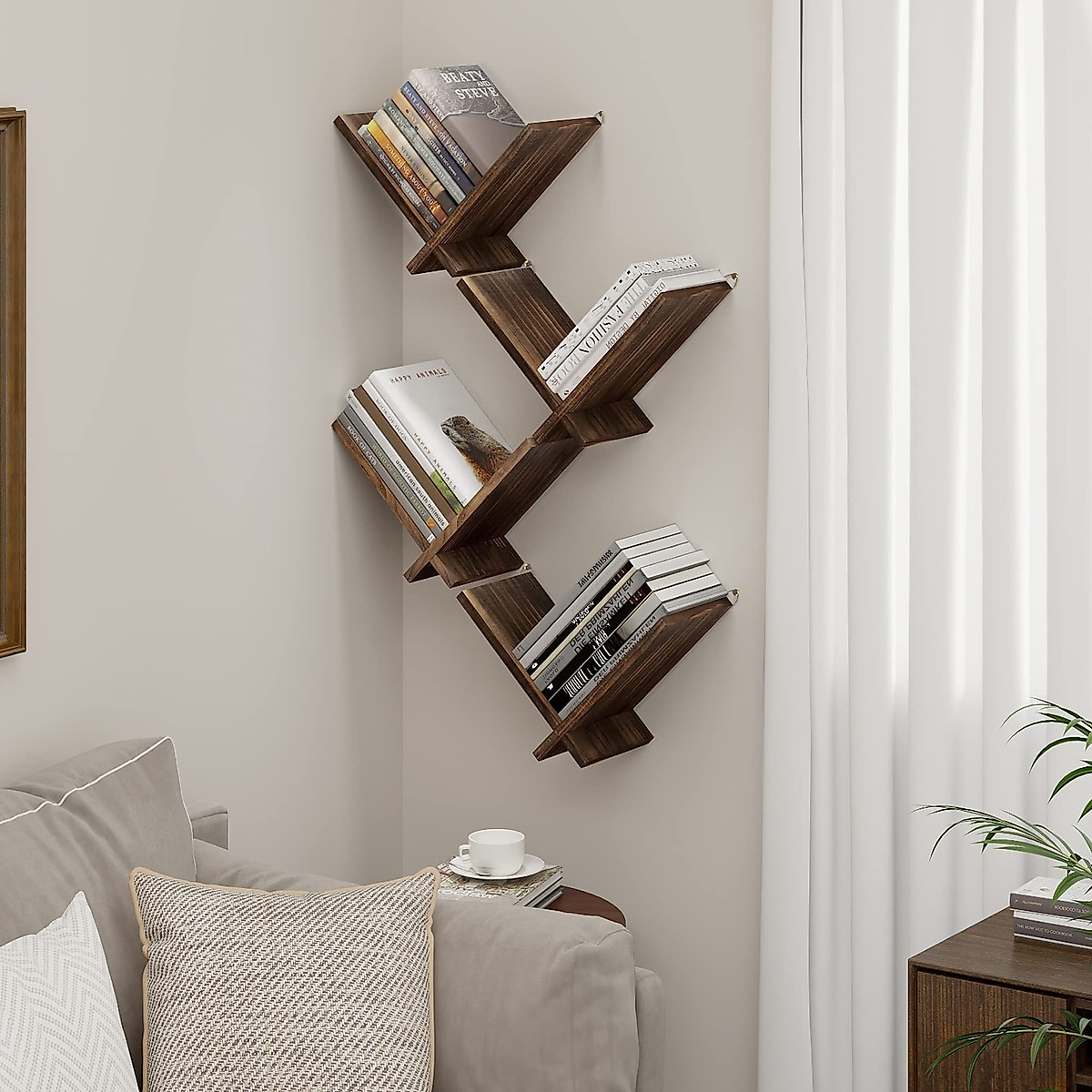Afuly Bookshelf for Wall, THICKENED Solid Wood Desktop Book Shelves for Small Spaces, Hanging Wall Mounted Shelves Book Storage Organizer, Floating Bookshelf for Office Living Room Bedroom