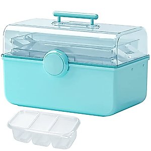 11" Plastic 3-Layers Storage Box with Hand for Arts, Crafts&Sewing Supplies,Portable Multifunctional Tool Organizer Case as a Gift for Children,Perfect for Home/School/Office