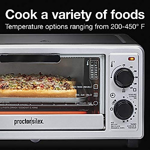Proctor Silex 4 Slice Countertop Toaster Oven, Multi-Function with Bake, Toast and Broiler, 1100 Watts, 30 min timer and auto-shutoff, Includes Backing Pan and Rack, Black and Silver (31260)