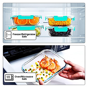 VERONES 10Pack Glass Meal Prep Containers, Airtight Glass Lunch Containers,Stackable Glass Food Storage Containers Set with Lids,Exclusive of BPA, for Microwave,Oven, Freezer&Dishwasher Friendly,Green