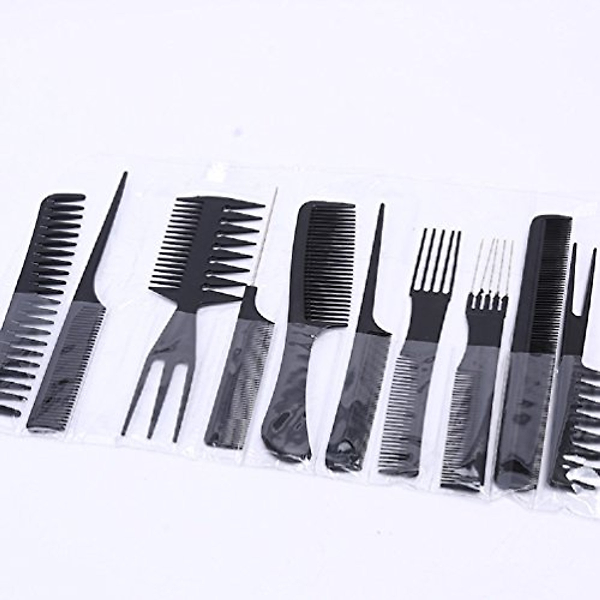 Hair Care Comb Anti Static Coarse Fine Toothed Tail Teasing Waves Pick Combs Set of 10,Black