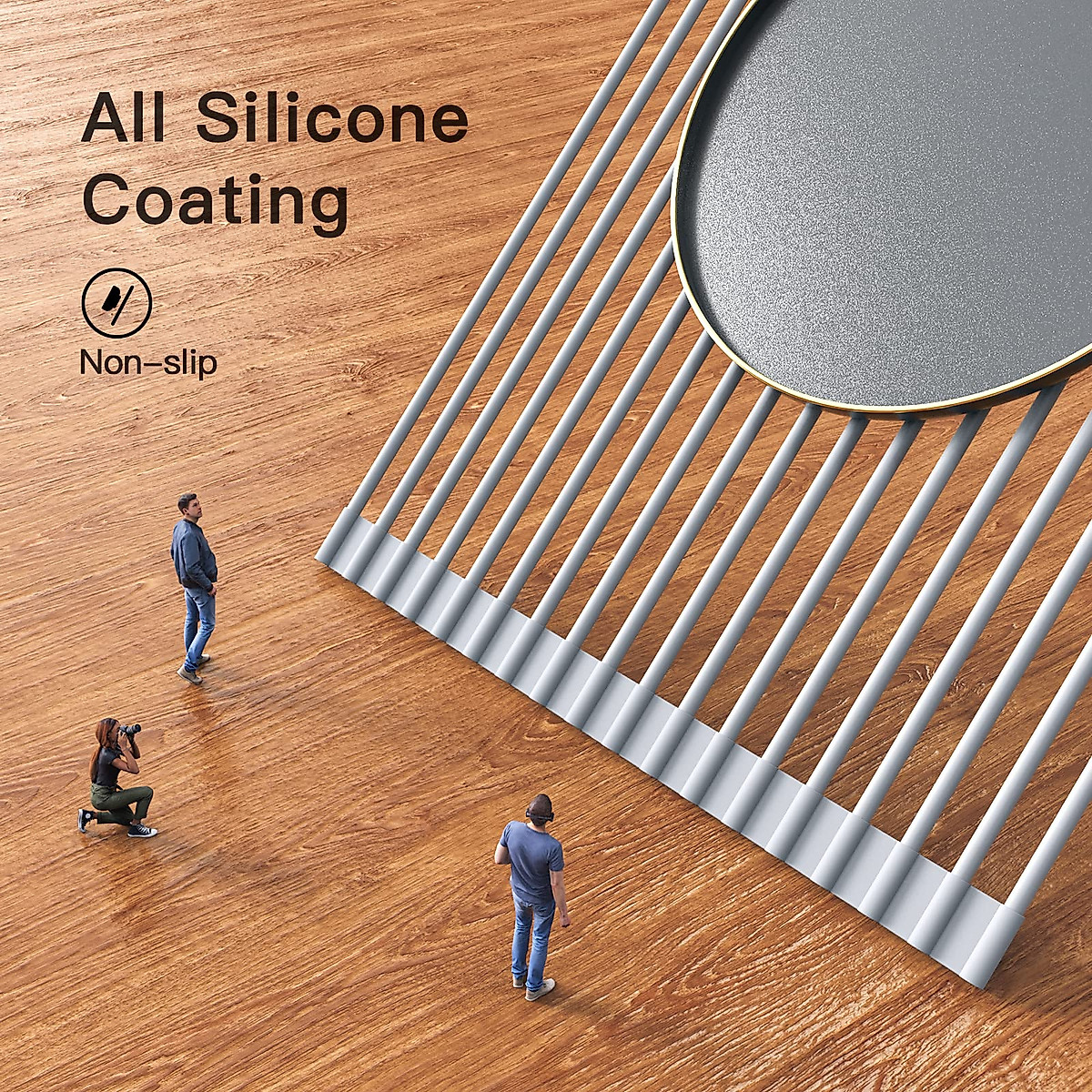 FURNINXS Roll Up Dish Drying Rack Over The Sink, Silicone Stainless Steel Foldable Dish Drying Rack for Kitchen Counter(17" x 13")