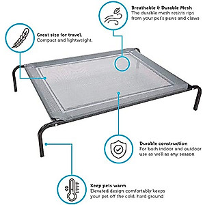 Paws & Pals Elevated Dog Bed - Steel Frame, Temp Control, Indestructible Chew-Proof Pet Cot w/Trampoline Suspended Raised Hammock Best for Portable in/Out Door Use Cooling Platform | Medium