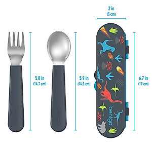 Bentgo® Kids Stainless Steel Utensil Set - Reusable Fork, Spoon & Storage Case - High-Grade BPA-Free Stainless Steel, Easy-Grip Handles, Dishwasher Safe for School Lunch, Travel & Outdoors (Dinosaur)