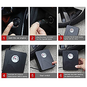 LJXDQIXIU Air Compressor Tire Inflator - Portable DC 12V 100PSI Auto Air Pump - Classic Pressure Gauge and Emergency LED Light - Car Tire, Bicycle, Basketball and Other Inflatables