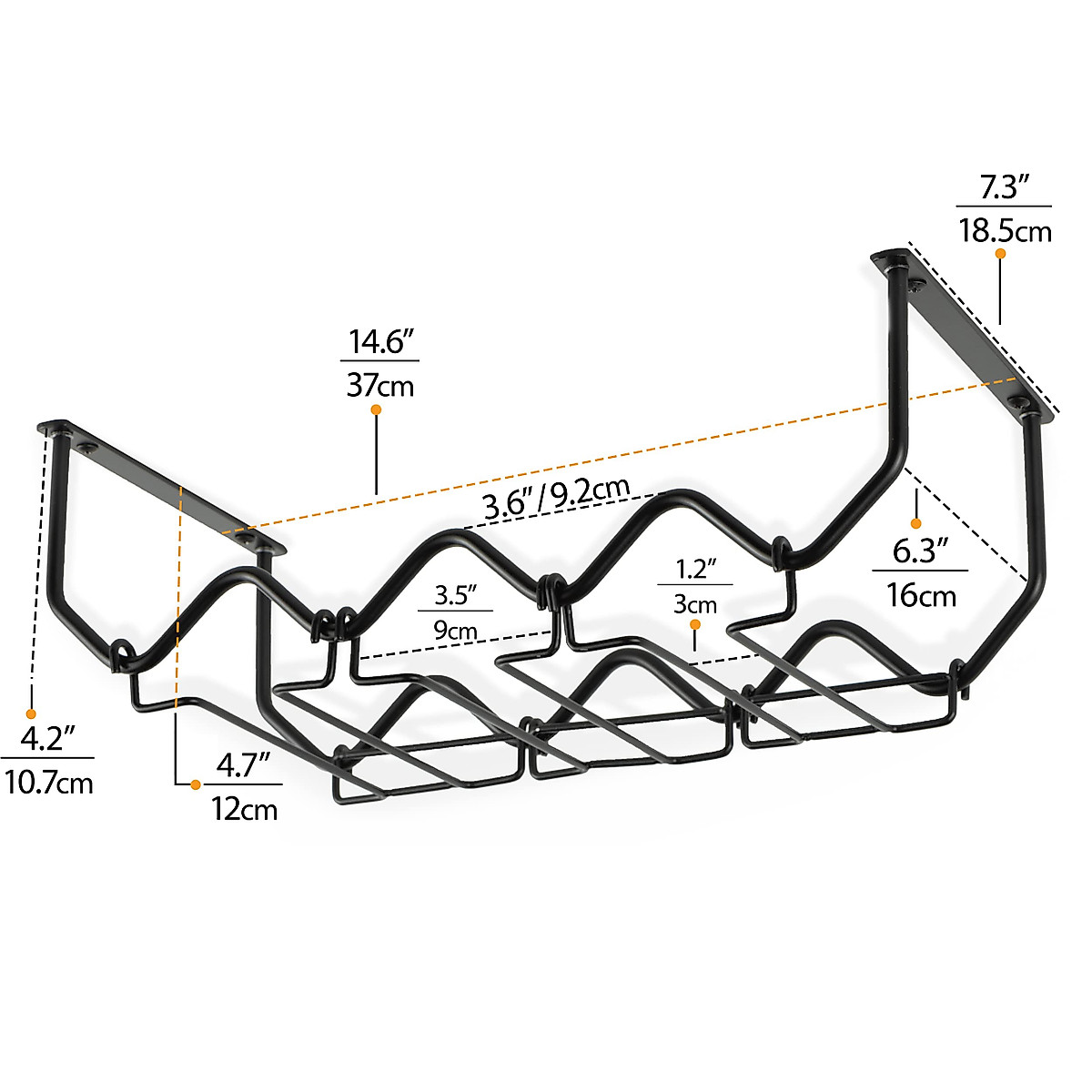 Wallniture Piccola Under Cabinet Wine Rack & Glasses Holder Kitchen Organization with 4 Bottle Organizer Metal Black