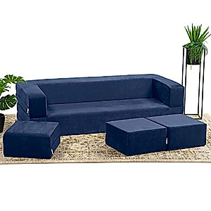 Jaxx Zipline Convertible Sleeper Sofa & Three Ottomans/California King-Size Bed, Marine