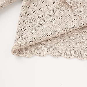 TIBE PINCESS Baby Girls Lace Sweater Toddler Cotton Knit Pullovers Kids Crochet Ruffle Lantern Sleeve Blouses Jumper Tops(Beige 3-4 Years)