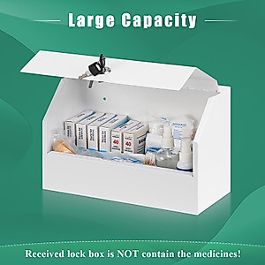 KYODOLED Wall Mount Medicine Lock Box, Drug Cabinet with Key, Large Capacity Secure Steel Prescription, First Aid Kit for Emergencies Home and School use, White, 12.2 * 5.9 * 7.87 inch