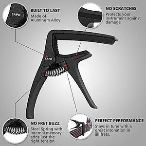 Capo for Banjo, Capo for Guitar, Electric Guitar Capo, Capo for Acoustic Guitar, Ukulele and Bass, Quick Release Capo for Banjo and Mandolin, Made of Ultra Lightweight Aluminum Alloy (Matte Black)
