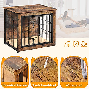 Yaheetech 27.5'' Dog Crate Furniture with Cushion Wooden Dog Crate with Double Doors/Adjustable Feet Side End Table for Small/Medium Dogs, 27.5" L x 20" W x 24" H