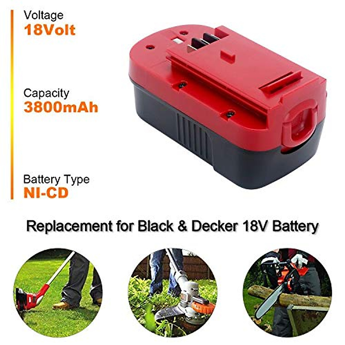 ELEFLY 2 Pack 18V 3.8Ah Ni-CD HPB18 Battery Replacement for Black and Decker 18V Battery HPB18 HPB18-OPE 244760-00 FS18FL FSB18, Compatible with Black & Decker 18 Volt Cordless Power Tools