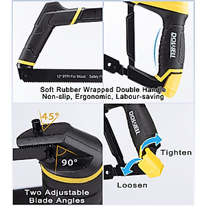 DOWELL Hacksaw Frame Set Heavy Duty Handsaw 12-inch 10-inch 6-inch Mini Hacksaw Hand Saw 8 Extra Blades Multi-function for Metal Wood PVC Pipes