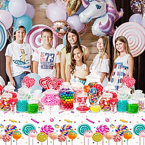 PHOGARY Sweet Candyland Tablecloth, 3 Pack Candies Theme Plastic Table Cover, Two Sweet Birthday Table Cloths Colorful Lollipop Tablecovers for Girls Party Candy Land Christmas Party Decoration