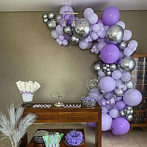 Purple and Silver Balloons, Purple White and Silver Balloons, Silver Confetti Balloons Purple White Latex Balloons for Birthday Baby Shower Wedding Anniversary Graduation Party Supplies