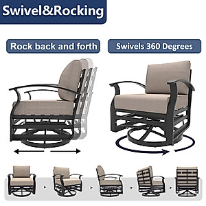 Rwnnad Patio Furniture Set 7-Piece Aluminum SectionalSofa Modern Outdoor Conversation Set 10 Seats, Outdoor Swivel Rocking Chairs with Thick Cushion, Sand