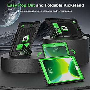 TIMISM 3-Layer Protective Case for iPad 9th/8th/7th Generation 10.2 Inch (2021-2019) | Built-in Kickstand, Military-Grade Drop Protection, Eye-Friendly Green Cover & Enhanced Grip, Black+Green