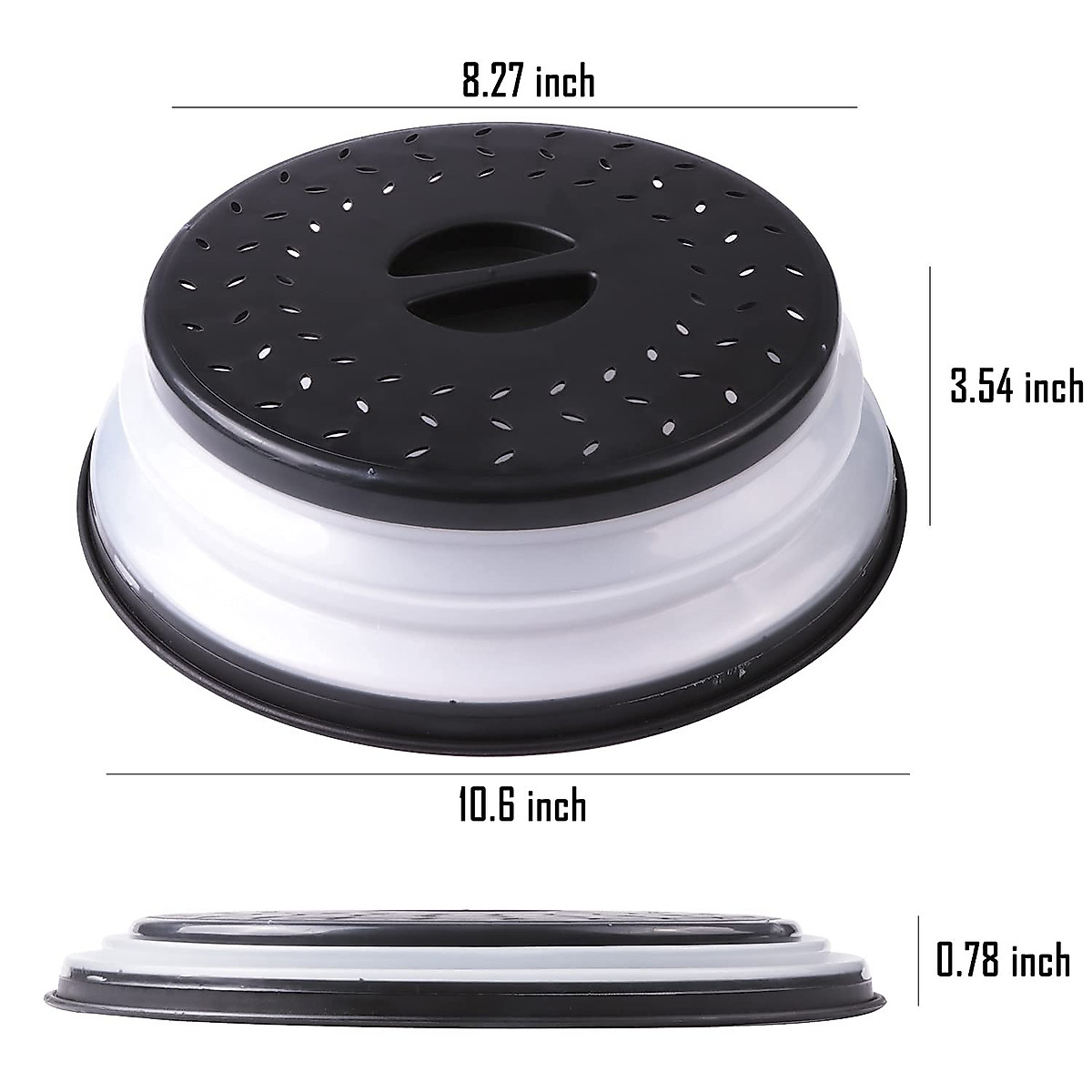 2-Pack Upgraded Microwave Splatter Cover, 10.5 inch Vented Collapsible Microwave Cover for Food, Microwave Plate Cover, Fruit and Vegetable Dish Drainer Basket, BPA-Free, Easy to Grip (Black)
