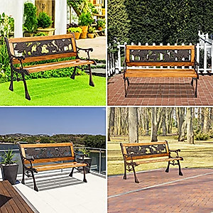YRLLENSDAN Metal Patio Bench for Kid, 32in Wood Small Outdoor Bench Clearance Cute Children Bench Outside Bench Animals Back Garden Bench for Porch Lawn- Bronze