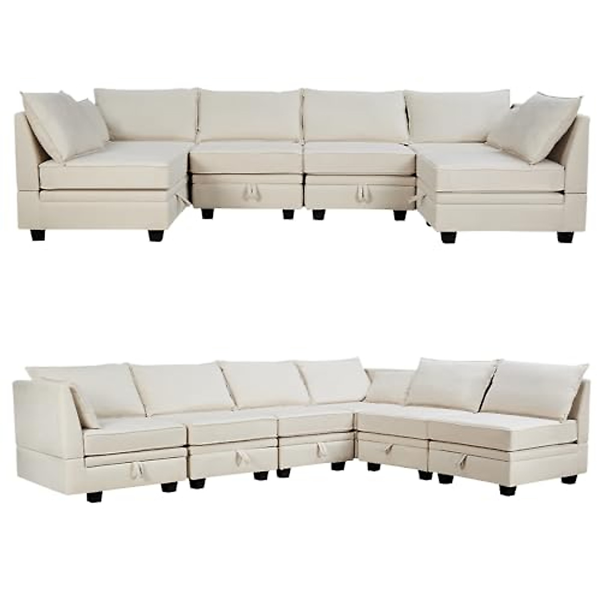 WILLIAMSPACE 115" Sectional Sofa Couch with Storage for Living Room, Modern Corner L-Shaped Sofa 6 Seater Couch, Modular Convertible Sofa Bed with Reversible Chaise for Home Office (Beige)