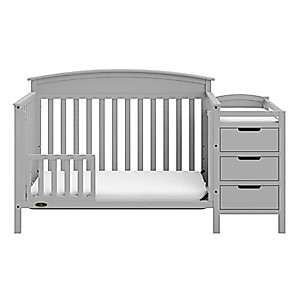 Graco Benton 5-in-1 Convertible Crib and Changer (Pebble Gray) – Crib and Changing Table Combo, Includes Water-Resistant Changing Pad, 3 Drawers, Converts to Toddler Bed, Daybed and Full-Size Bed
