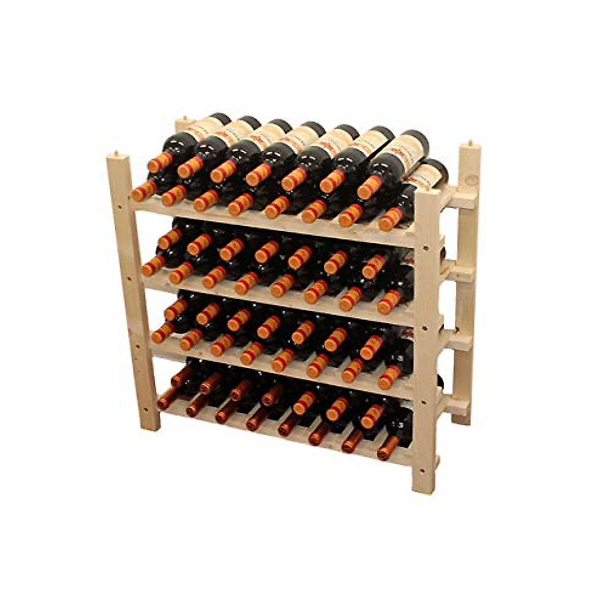DisplayGifts Freestanding Stackable Wine Storage Rack Wooden Stand (60 Bottles Capacity: 4 Rows)