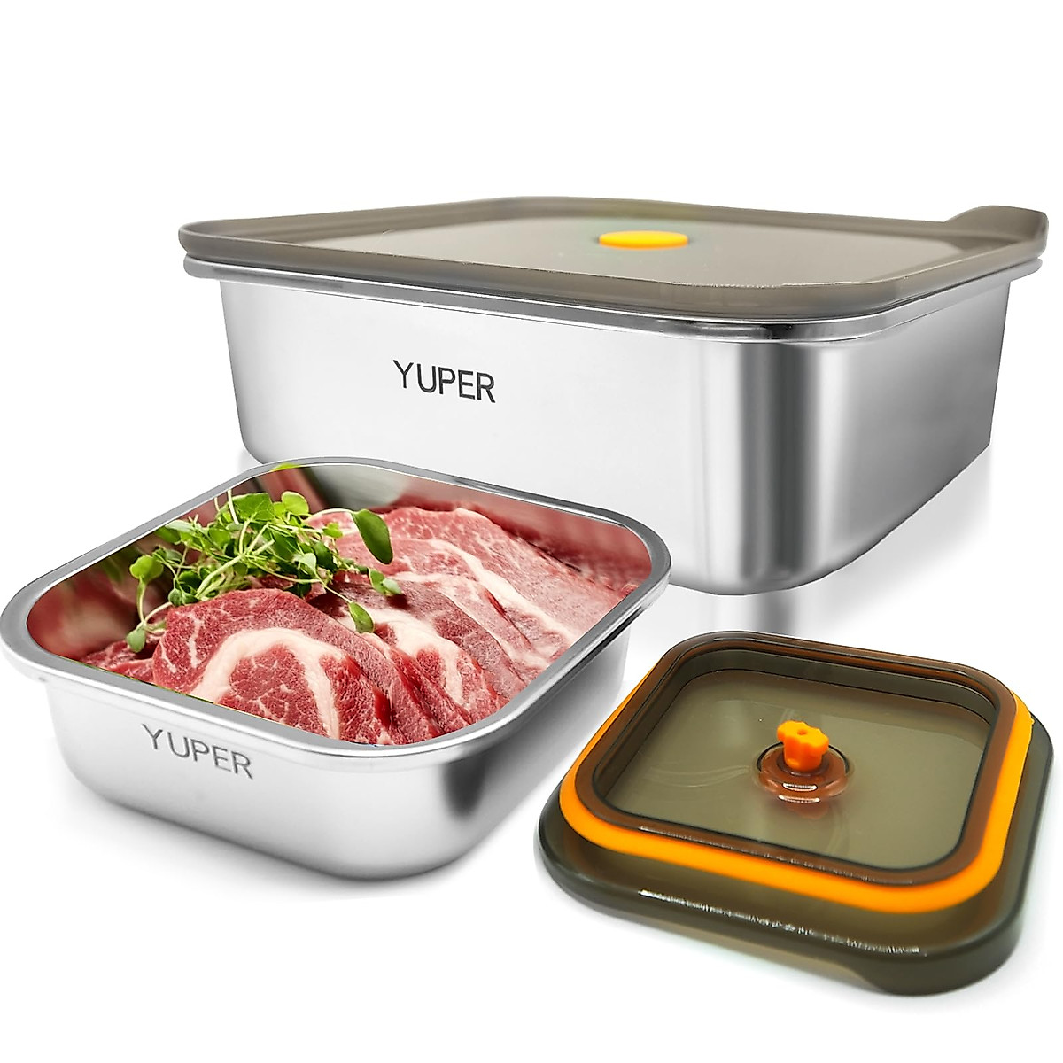 YUPER Stainless Steel Food Containers, Meal Prep Container, Bacon Cheese Container for Refrigerator, Stainless Steel Containers with Lids Fruit Lunch Storage, 2 Pack (40+67OZ)