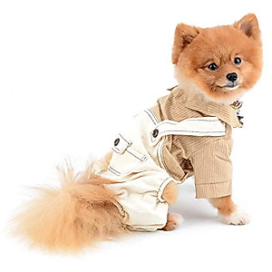 SELMAI Dog Outfits for Small Dogs Boy Summer Striped Shirts with Pants Jumpsuits One Piece Apparel for Cats Puppies Chihuahua Clothes Adorable Overalls for Medium Pets 4 Legs Spring Autumn Brown M