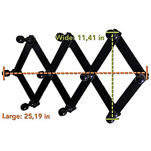 Jacq & Jürgen Expandable 10 Peg Wall Mount Storage Rack 100% Wooden & Black Color